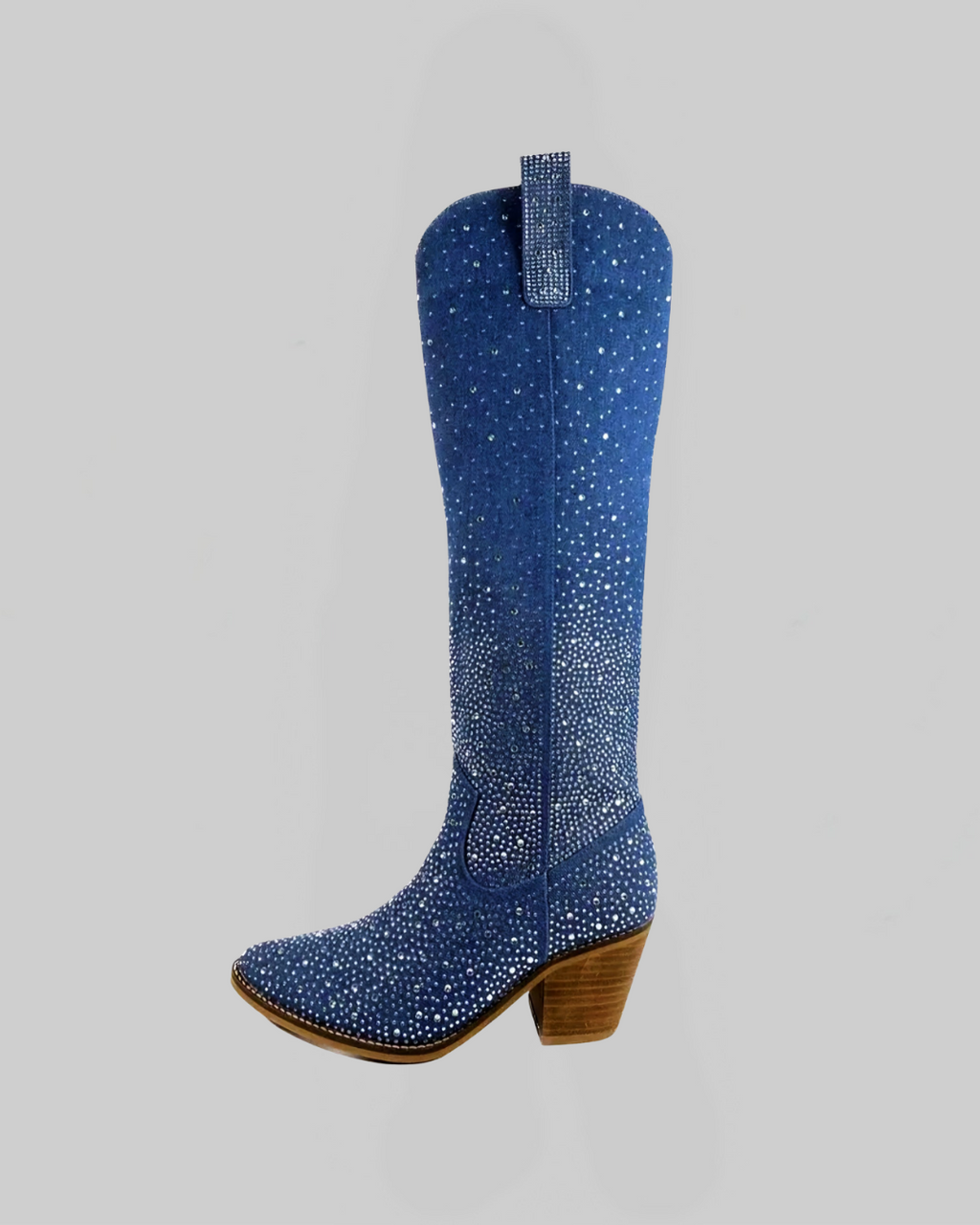 Blue Denim Silver Studded Cowboy Boots – Cuff Stack & Clutch
